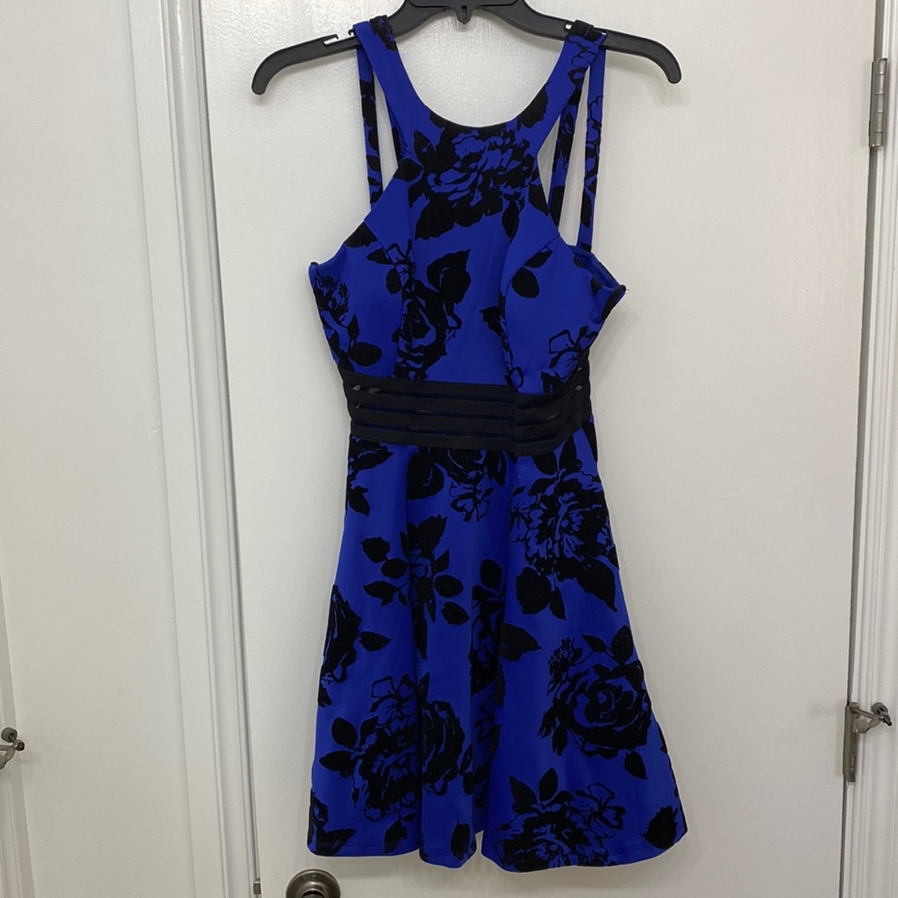 Royal Blue Halter Top Semi Formal Dress - Gem